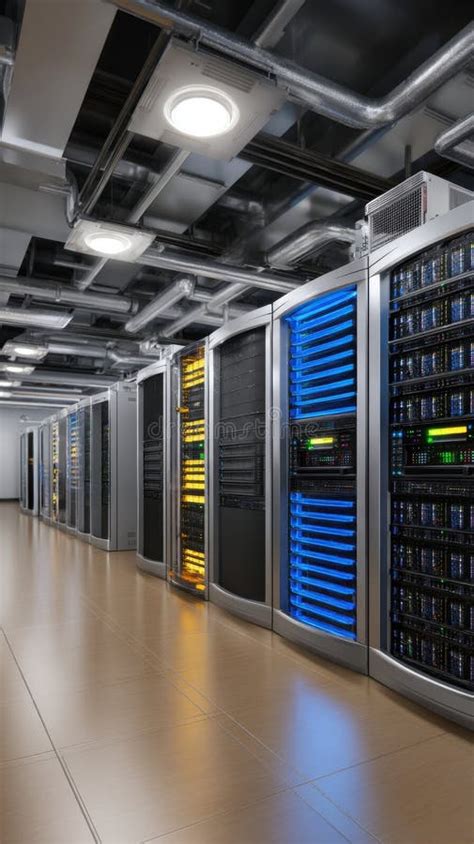 Row Of Servers In A Modern Data Center Facility Stock Image Image Of