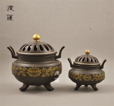 渡莲 紫砂三脚莲花净炉 莲花炉 佛具 佛教用品 批发 香炉 人生若只如初见吖