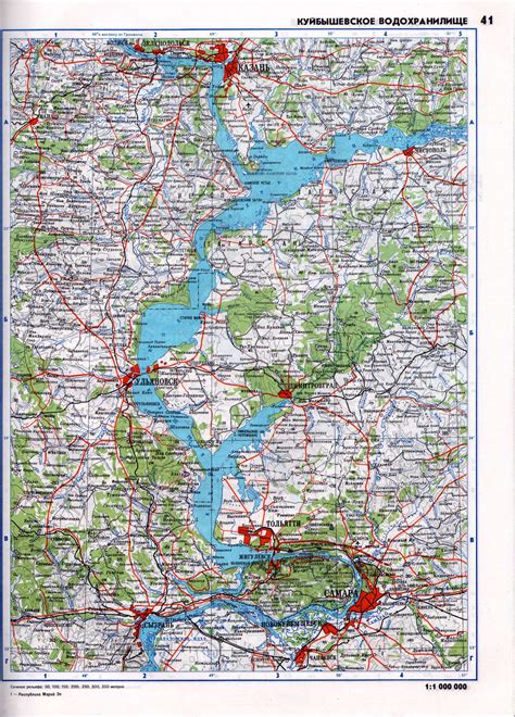 Карта Поволжья Куйбышевское водохранилище Карта Поволжья масштаба 1см 10км от Казани до