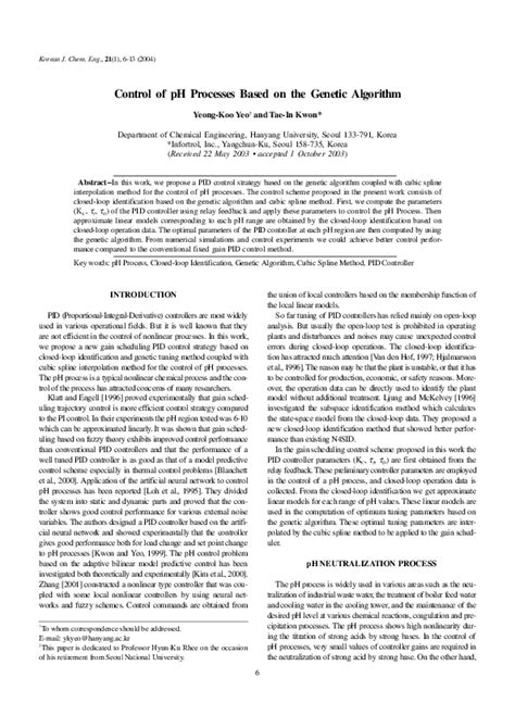 Pdf Control Of Ph Processes Based On The Genetic Algorithm