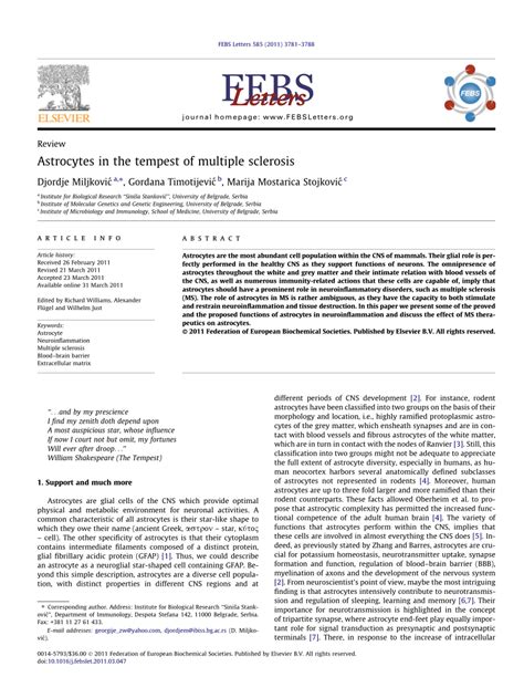 Pdf Astrocytes In The Tempest Of Multiple Sclerosis
