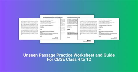 Unseen Passage Practice Worksheet And Guide For Cbse