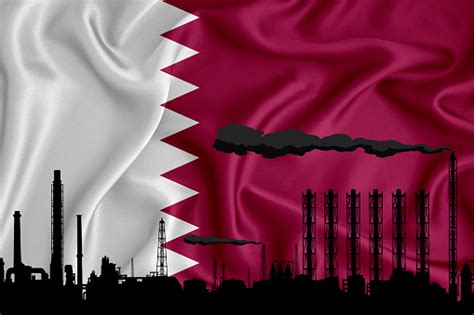 카타르 플래그 로고를위한 공간이있는 배경 산업 3d 일러스트레이션 화학 공장 오일 정제 가스 에너지 아이콘의 실루엣 중공업 기체 물리 구조에 대한 스톡 벡터 아트 및 기타