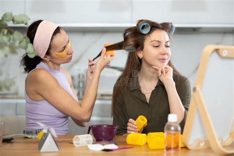 Adult Woman Curls Hair Of Young Woman Stock Image Image Of Face Adult 360241489