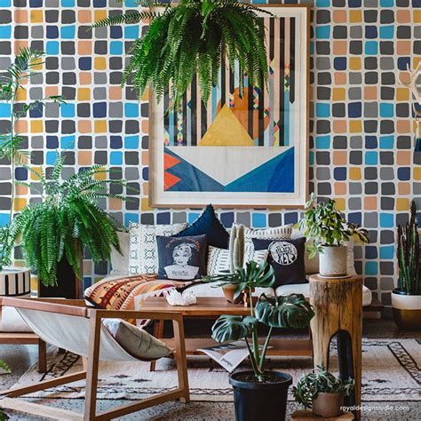 Geometric Wall Stencils Modern Square Shapes Wall Painting Stencils