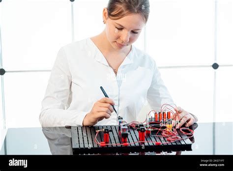 Babegirl Babe Studying Electrical Circuits At A Physics Lesson Stock Photo Alamy