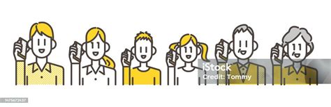 3 세대의 가족은 웃고 휴대 전화를 통해 서로 의사 소통 벡터 그림 말하기에 대한 스톡 벡터 아트 및 기타 이미지 말하기 부모 아버지 Istock