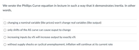 Solved We Wrote The Phillips Curve Equation In Lecture In