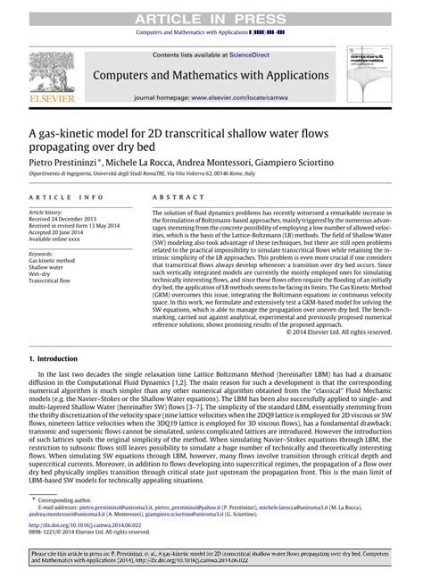Pdf A Gas Kinetic Model For 2d Transcritical Shallow Water Flows Propagating Over Dry Bed