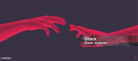 손이 서로를 향해 닿는다 인간 관계 공생 또는 파트너십의 개념 3d 벡터 일러스트레이션 배너 전단지 포스터 표지 또는 브로셔를위한 디자인 3차원 형태에 대한 스톡 벡터 아트