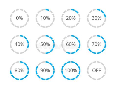 Circle Progress Bar Set With Percentage Numbers Isolated On White Background Stock Vector