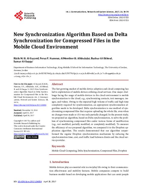 Pdf New Synchronization Algorithm Based On Delta Synchronization For