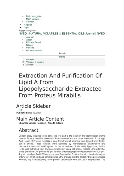 PDF Extraction And Purification Of Lipid A From Lipopolysaccharide Extracted From Proteus