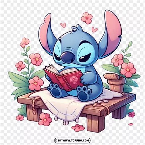 Stitch Reading A Book With Flowers Toppng In 2025 Stitch Stitch