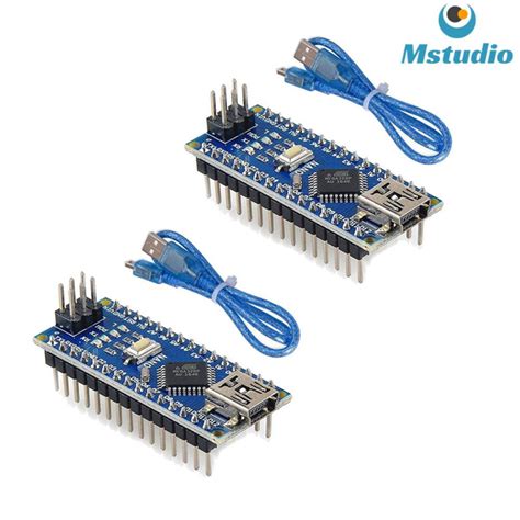 2 шт Плата Arduino Nano V3 0 Atmega328p Ch340 Mini Usb запаянная гребенка с кабелем