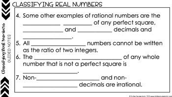 Classifying Real Numbers Digital Notes By To The Square Inch Kate Bing Coners