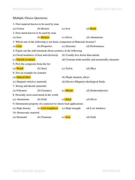 Material Science Questions Pdf Fracture Yield Engineering