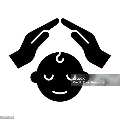 부모는 아이 머리 단단한 아이콘 6월 1일 어린이 보호의 날 개념 흰색 배경에 손 기호가 있는 보호된 아기 어린이 아이콘 글리프 모바일 웹 벡터 그래픽 개념에 대한 스톡