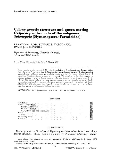Pdf Colony Genetic Structure And Queen Mating Frequency In Fire Ants
