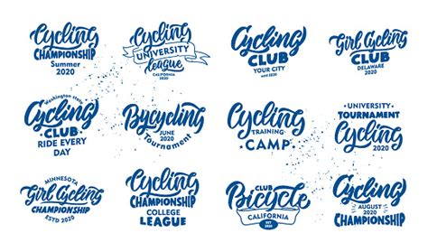 빈티지 사이클링 자전거 문구 세트입니다 파란색 엠블럼 배지 템플릿 흰색 배경의 스티커 Championship에 대한 스톡 벡터