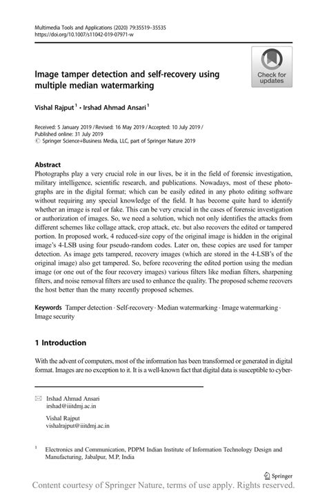 image tamper detection and self recovery using multiple median