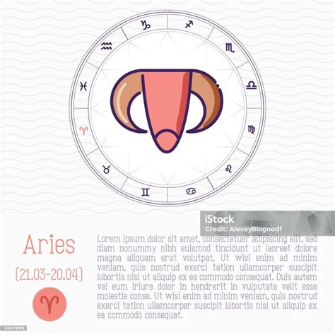 양자리 조디악 휠 별자리 차트 텍스트에 대 한 장소에서 얇은 선 벡터 일러스트입니다 벡터에 대한 스톡 벡터 아트 및 기타 이미지