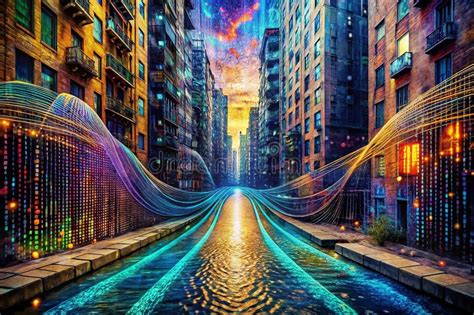 Visualizing The Dynamic Fusion Of Urban Tech Innovation And Binary Code An Abstract Digital Flow