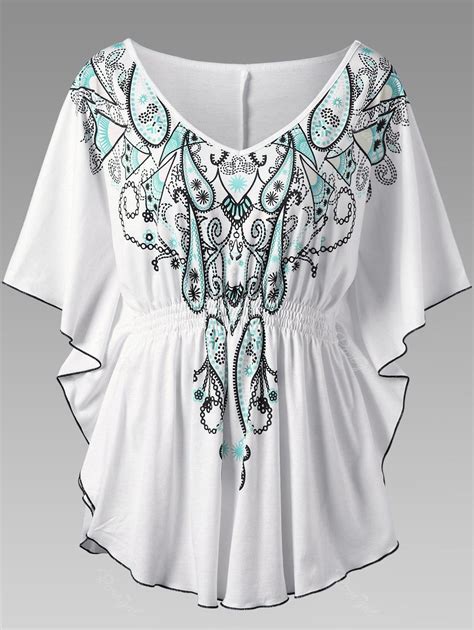 27 Off Butterfly Sleeve Graphic Asymmetrical Plus Size Top Rosegal