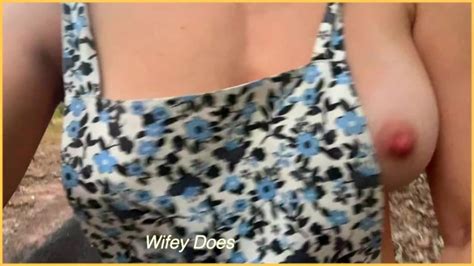 Wife Running Outdoors With Perfect Tits Out