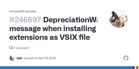 depreciationwarning message when installing extensions as vsix file