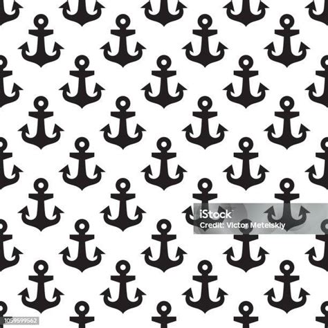 흰색 배경에 고립 된 완벽 한 패턴을 앵커 바다 디자인 서식 파일입니다 벡터 일러스트입니다 검은색에 대한 스톡 벡터 아트 및 기타 이미지 Istock