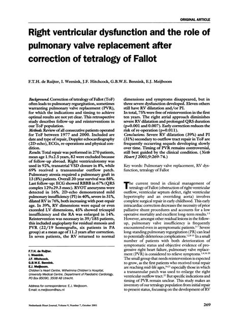 Pdf Right Ventricular Dysfunction And The Role Of Pulmonary Valve Replacement After Correction