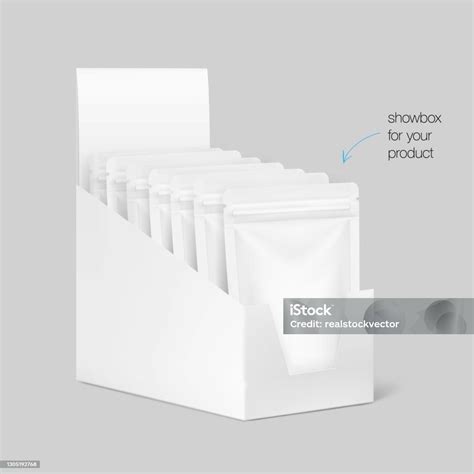 식품 화장품 및 위생을 위한 파우치 장난감 팩 포장 모형으로 상자를 표시하십시오 포장에 대한 스톡 벡터 아트 및 기타 이미지