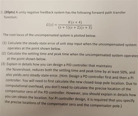 Solved A Unity Negative Feedback System Has The Following