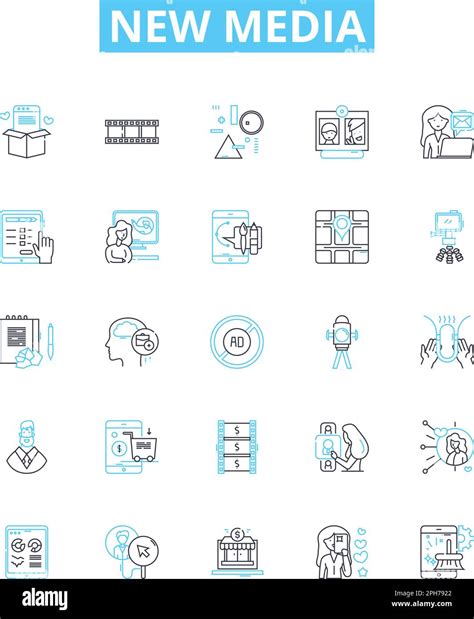 New Media Vector Line Icons Set New Media Digital Social Networking Technology Content