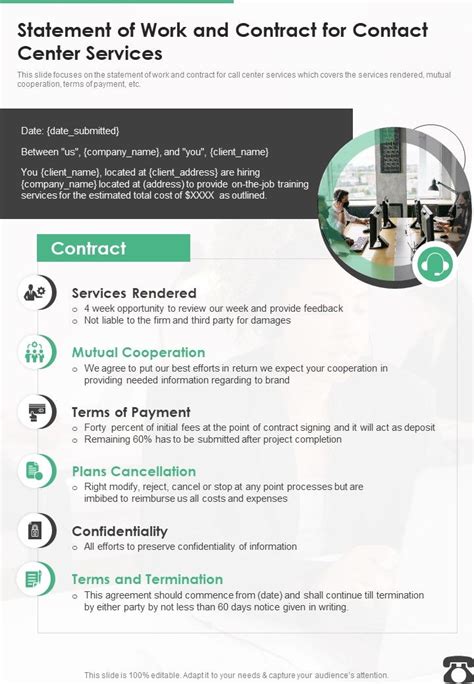 Statement Of Work And Contract For Contact Center Services One Pager