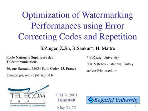 Ppt Optimization Of Watermarking Performances Using Error Correcting