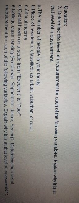 Solved Question 2 Determine The Level Of Measurement For
