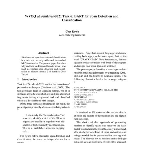 Wvoq At Semeval 2021 Task 6 Bart For Span Detection And Classification Acl Anthology