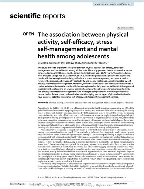Pdf The Association Between Physical Activity Self Efficacy Stress