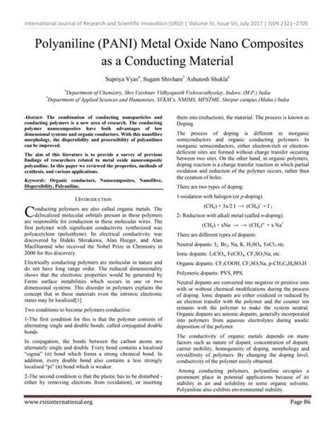 Polyaniline Pani Metal Oxide Nano Composites As A Conducting Material
