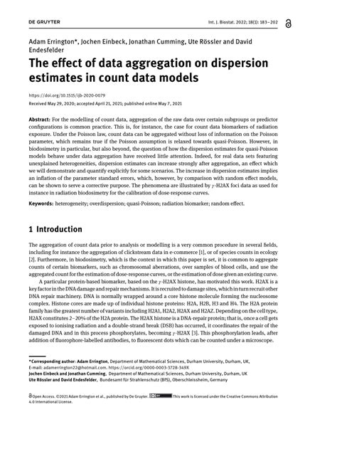 Pdf The Effect Of Data Aggregation On Dispersion Estimates In Count