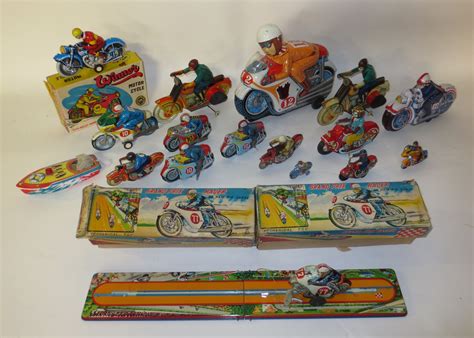 Bonhams Cars Assorted Mainly Japanese Tin Plate Motorcycle Toys