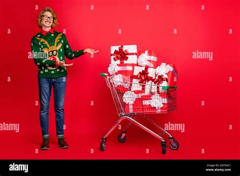 Full Length Body Size View Of Funky Cheerful Guy Nerd Demonstrating