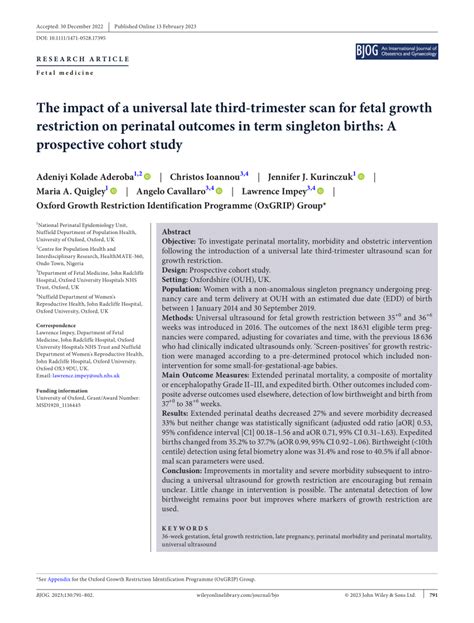 The Impact Of A Universal Late Third‐trimester Scan For Fetal Growth Restriction On Perinatal