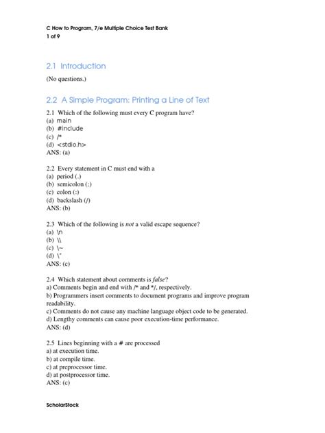Chapter 2 Deitel Test Pdf C Programming Language Variable Computer Science