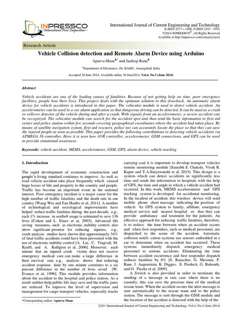 Vehicle Collision Detection Pdf Accelerometer Traffic Collision