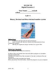 Binary Decimal And Hexa Decimal Number Systems Lab 1 And Course Hero