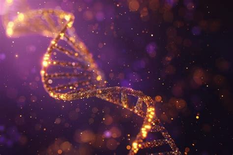 Abstract Dna Structure With Glowing Effect On Purple Background 3d