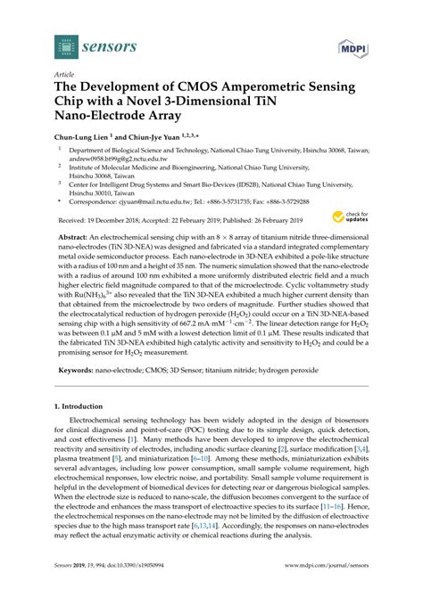 Pdf The Development Of Cmos Amperometric Sensing Chip With A Novel 3 Dimensional Tin Nano